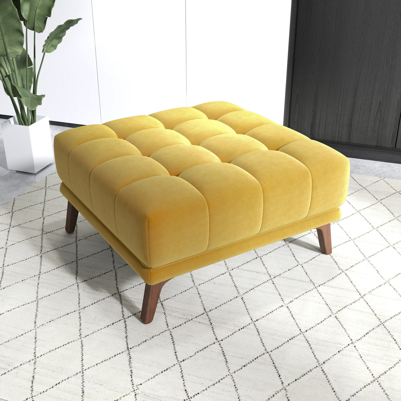 Addison Square Upholstered Ottoman Yellow Velvet – Harwin Furniture