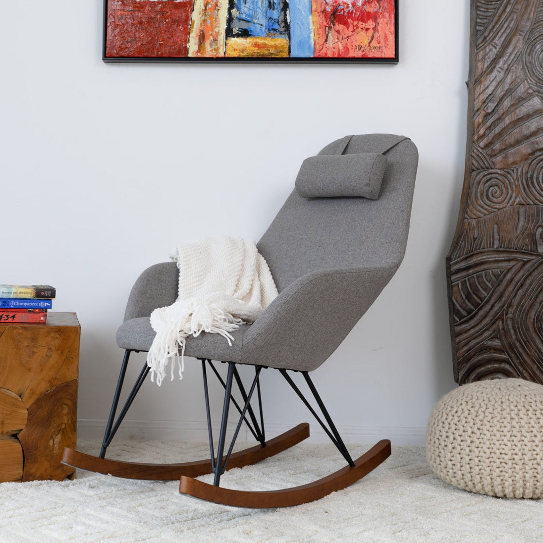 Chloe Grey Mid Century Modern Rocker Chair – Harwin Furniture