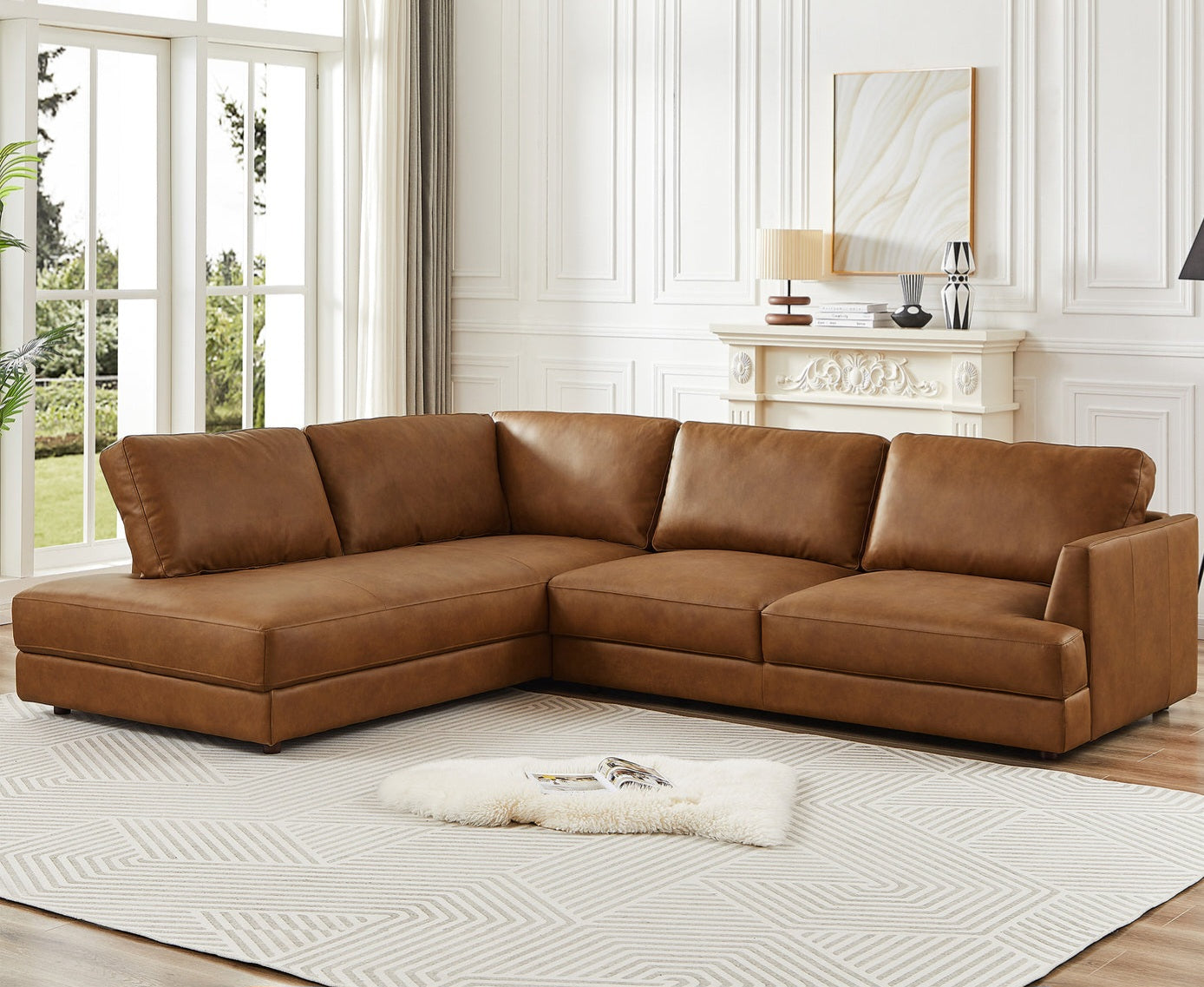 Glander Cognac Leather Sectional Sofa Left Facing – Harwin Furniture
