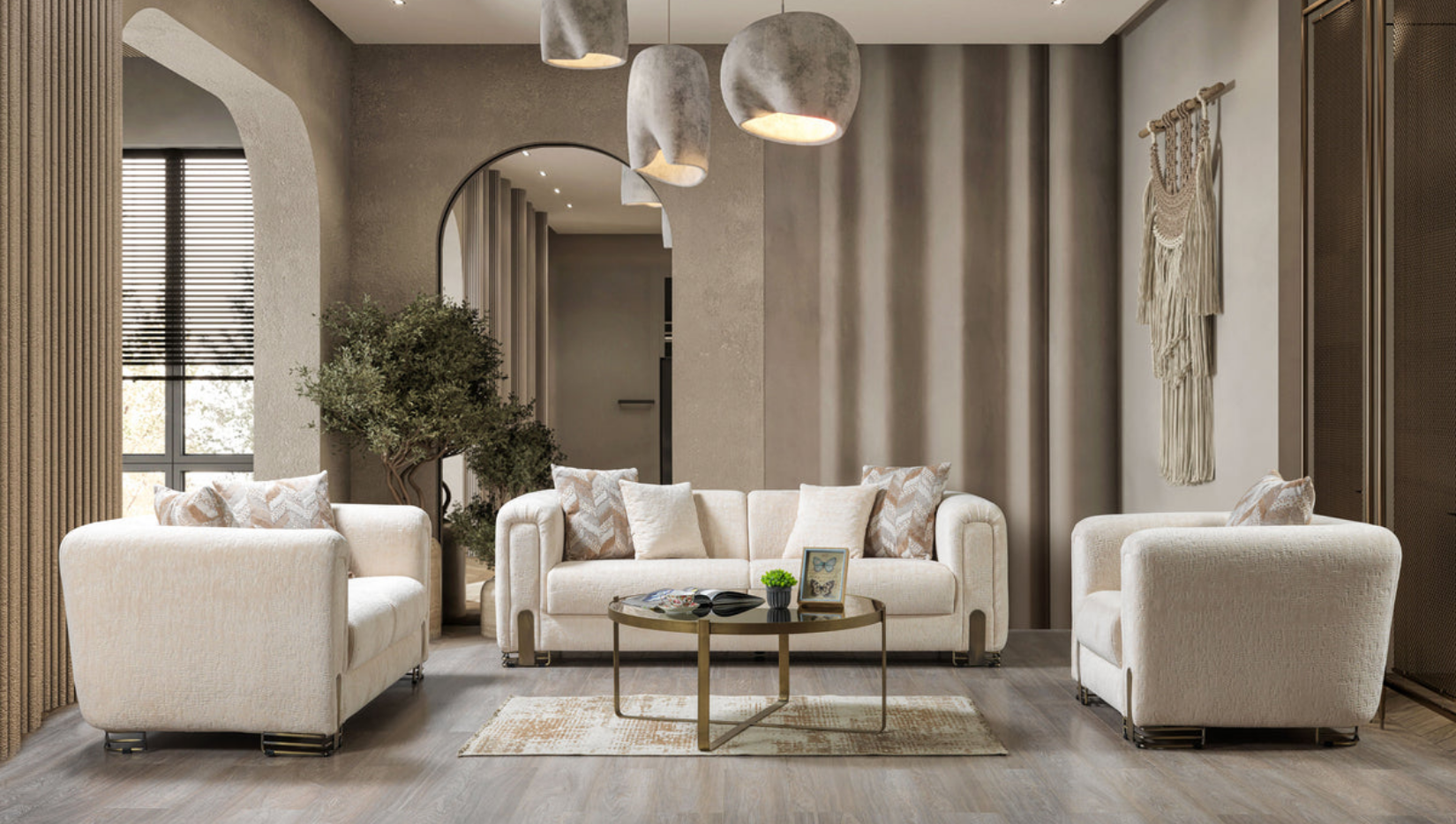 Brenda Ivory Boucle Living Room Set – Harwin Furniture
