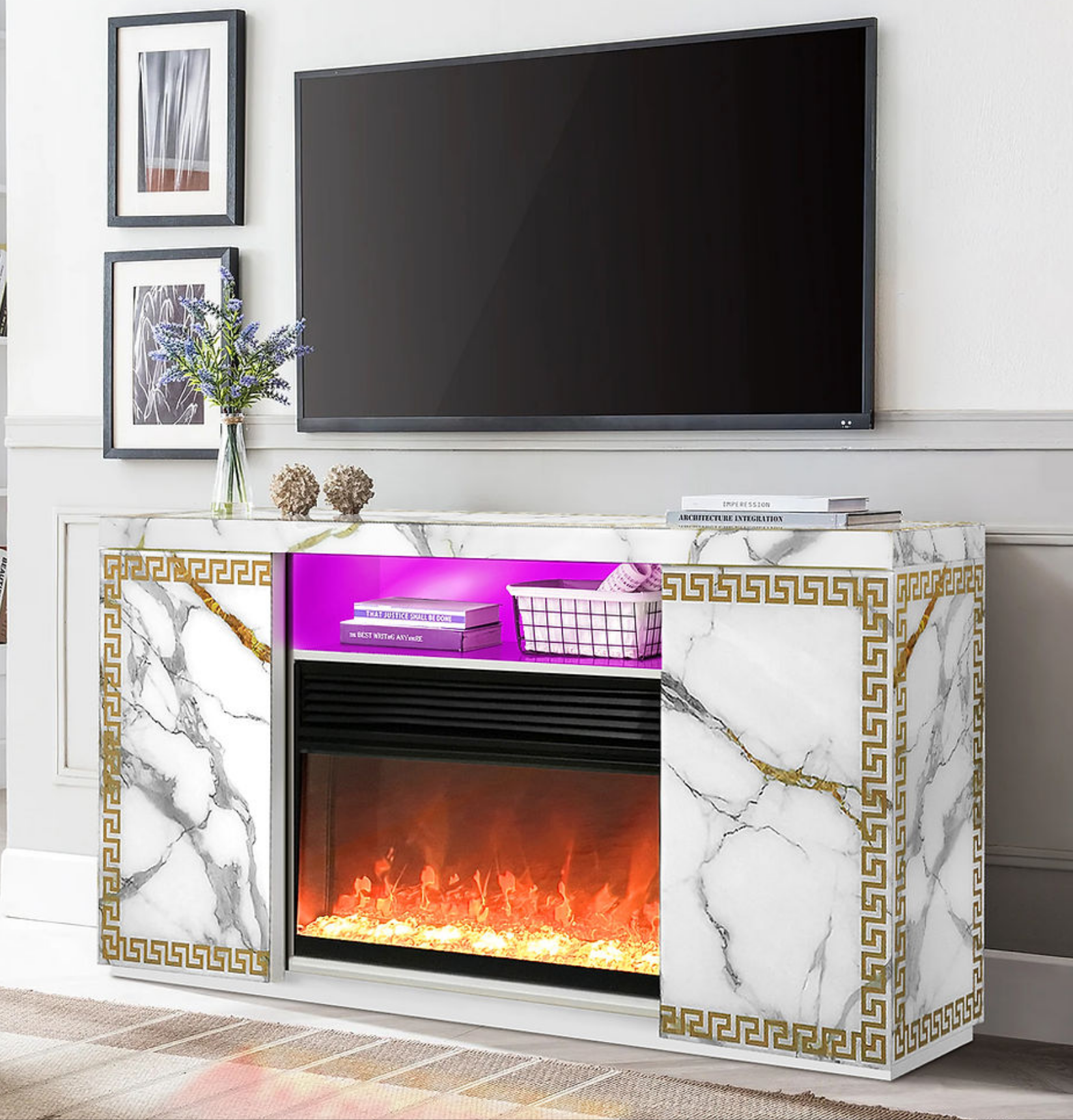 A-F04 Versa White LED/BLUETOOTH Fireplace TV Stand – Harwin Furniture