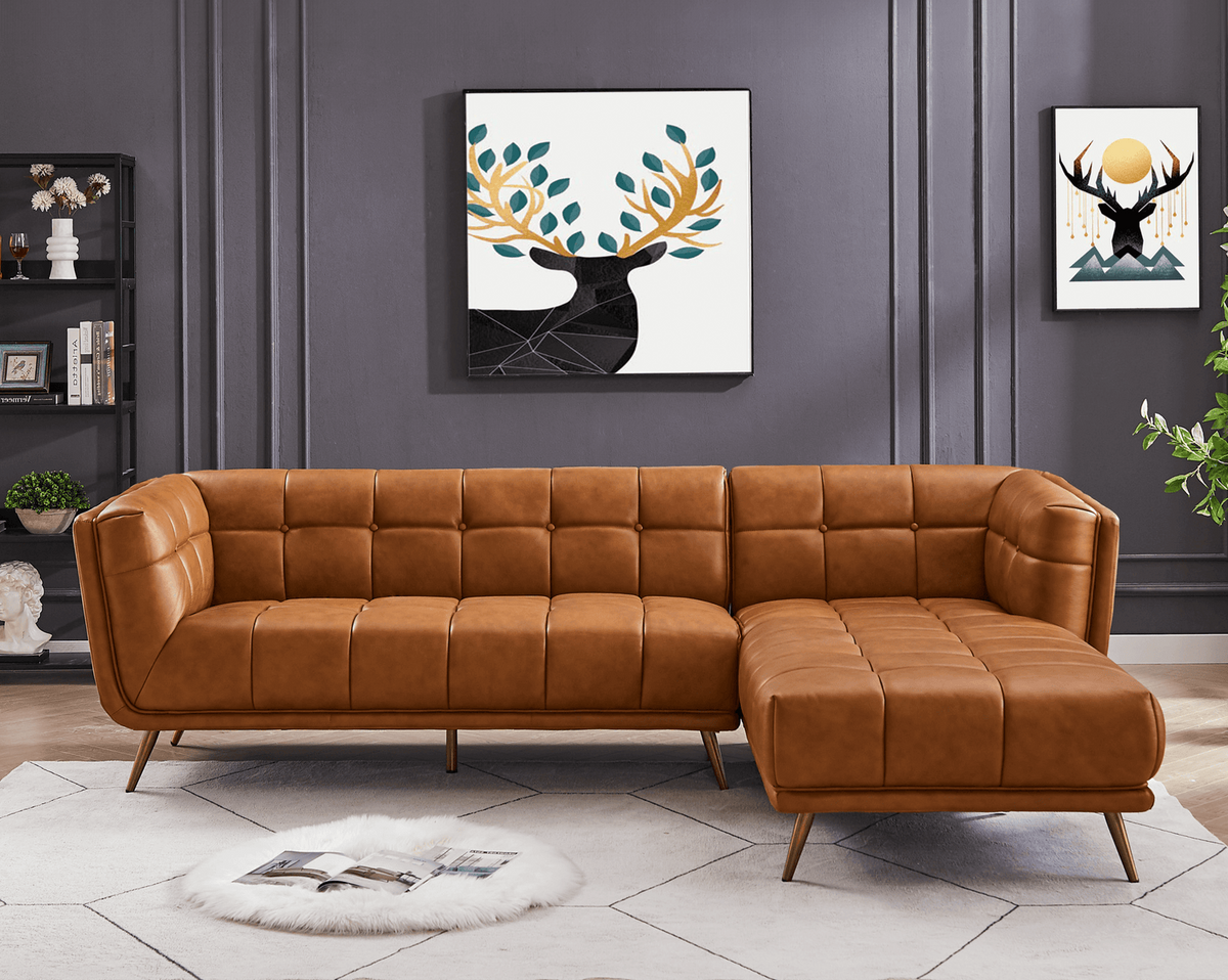 Addison Tan Genuine Leather L Shape Tufted Sectional – Harwin Furniture