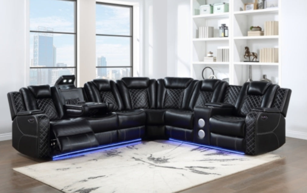 Radiant Black POWER/LED/BLUETOOTH SPEAKERS Reclining Sectional SH8895 ...