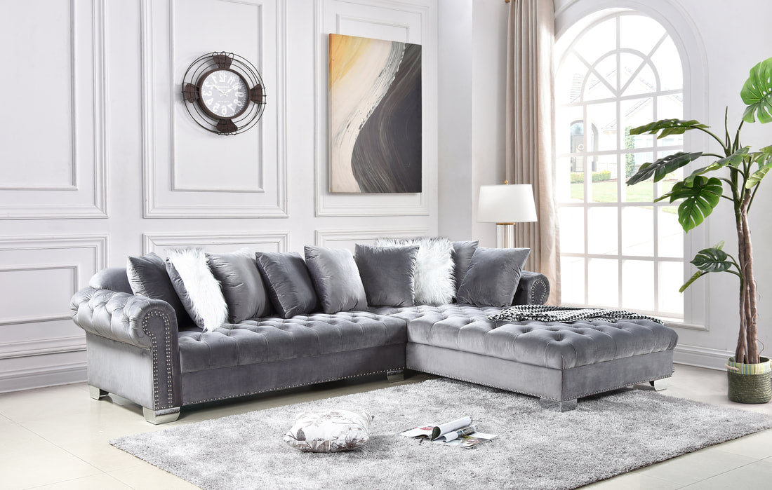 Gray Velvet Sofa With Chaise Lounge | Cabinets Matttroy