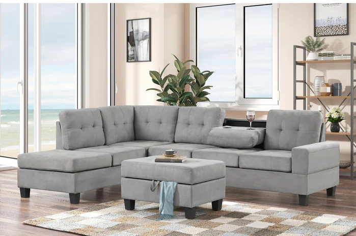 Heights Light Gray Reversible Sectional with Storage Ottoman SH3220 ...